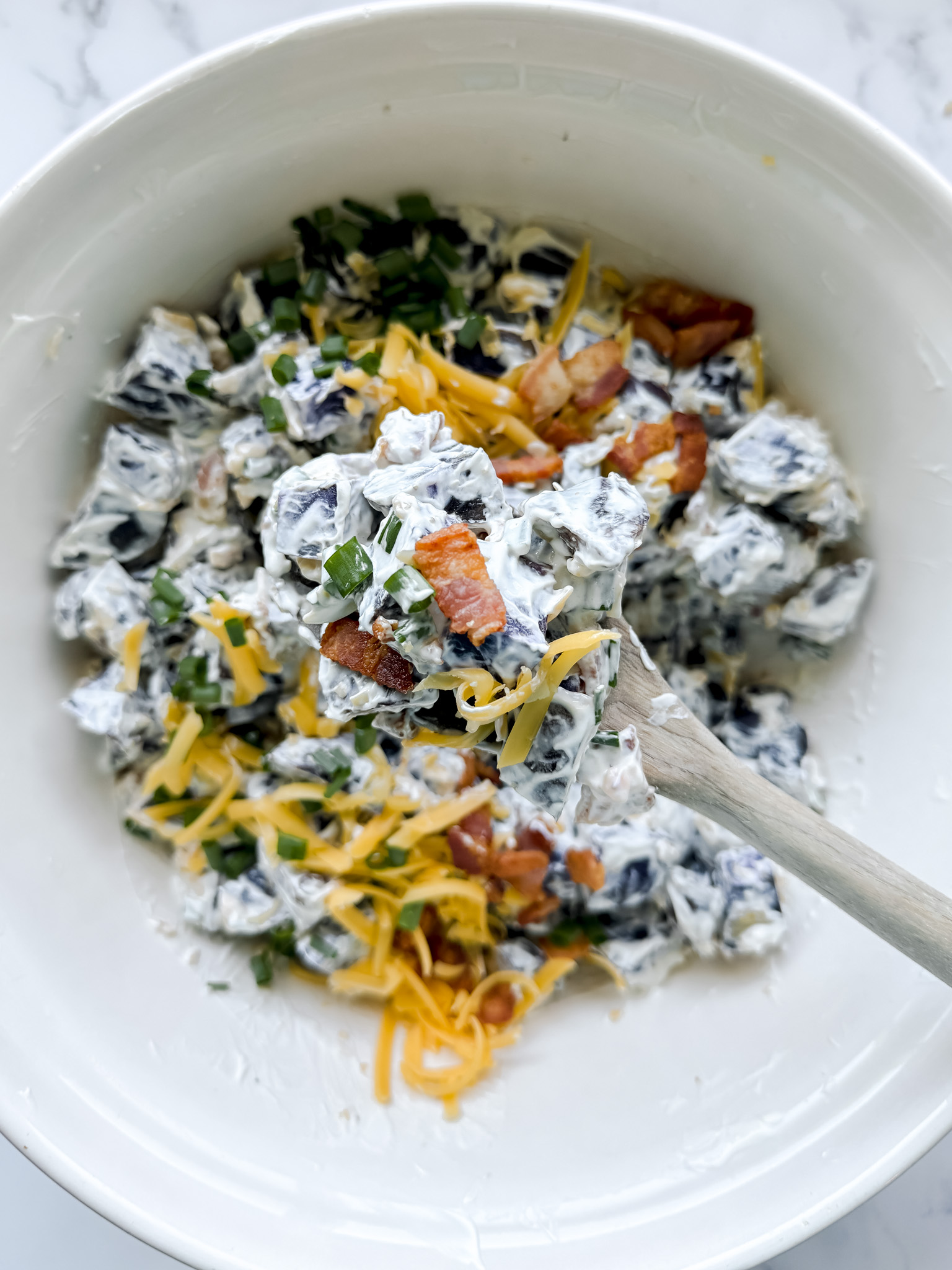 Loaded Baked Potato Salad with Blue Potatoes - The Farmstyle